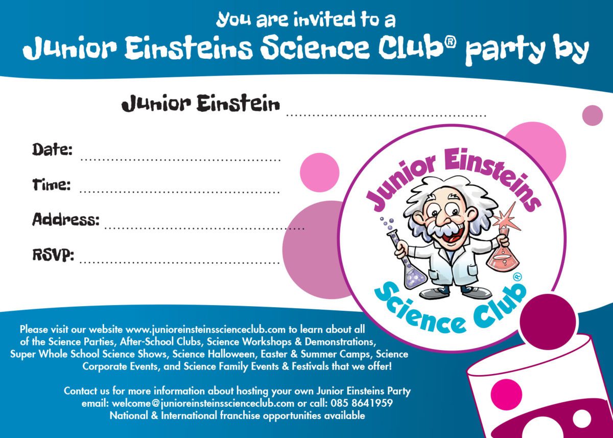 Junior Einsteins Science Club Invite (Blue) - Junior Einsteins Science Club
